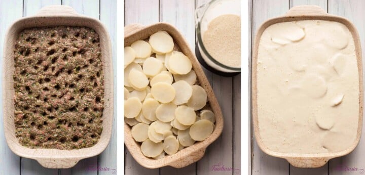 Middle Eastern Kufta Baked with Potatoes and Tahini Sauce | Foodtasia