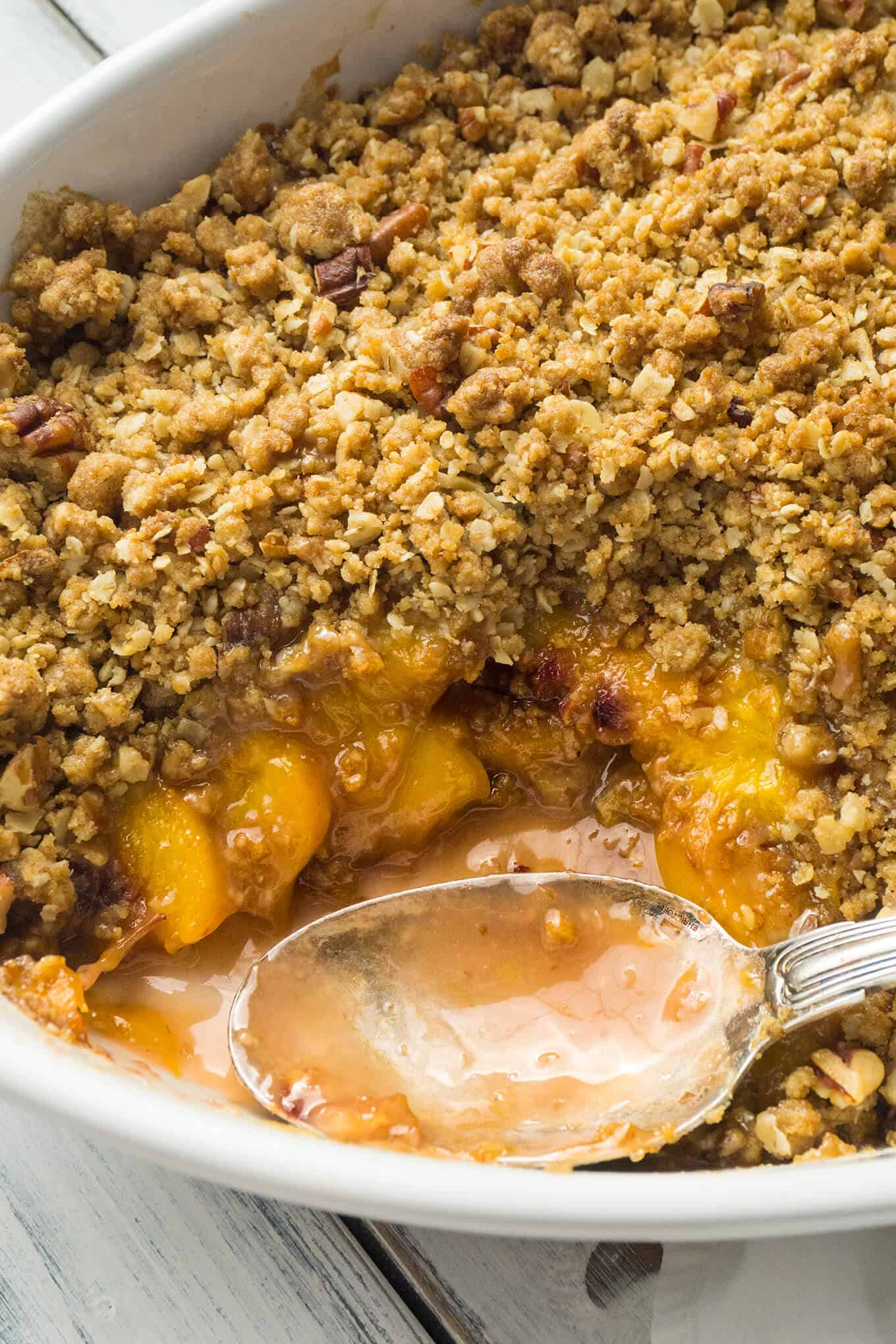 Peach Crisp with a Brown Sugar, Oatmeal, Pecan Crumble | Foodtasia