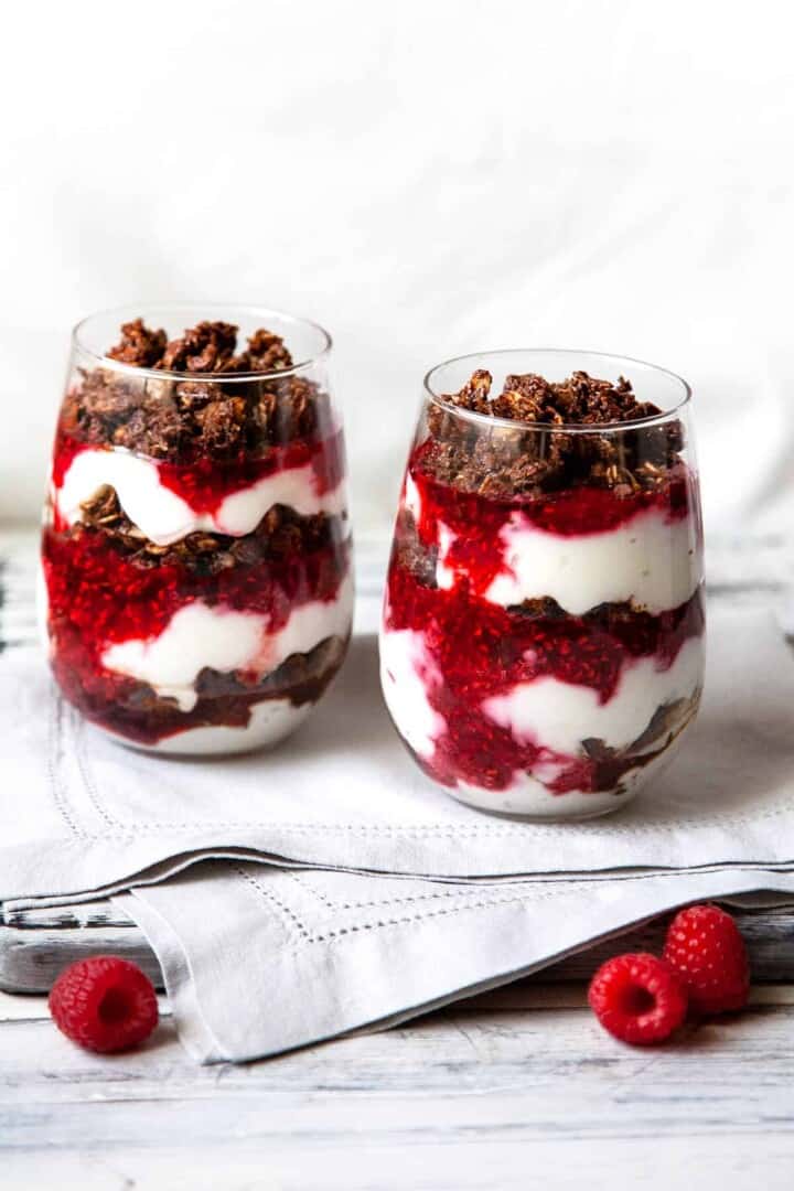 Chocolate Raspberry Yogurt Parfait | Foodtasia